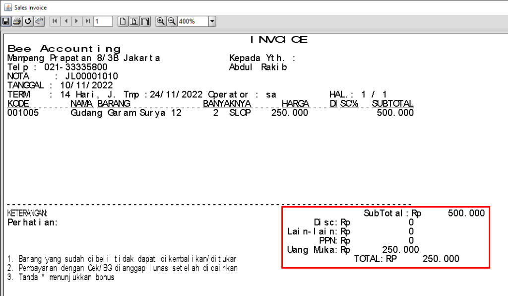 Panduan Memotong Total dengan Uang Muka Nota Penjualan Beeaccounting