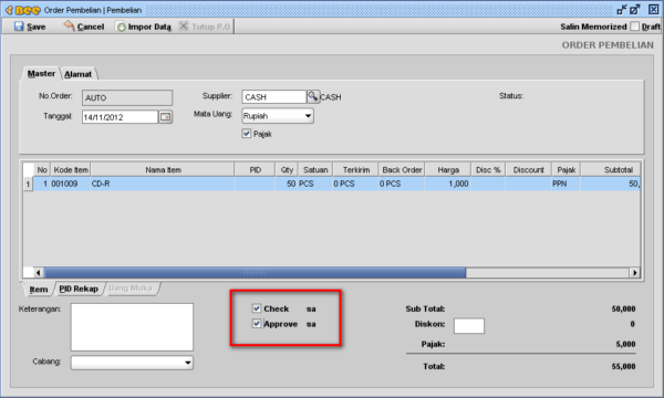 Panduan Mengaktifkan Tombol Check dan Approve di Order Pembelian (P.O)