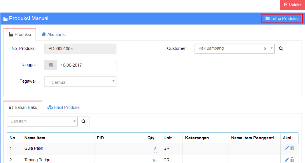 Cara Input Produksi Manual Sampai Terjadi Stock Beecloud