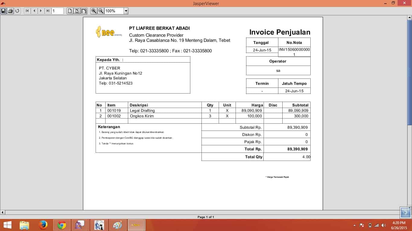 Panduan Menampilkan Total Qty Pada Nota Grafik - BeeAccounting
