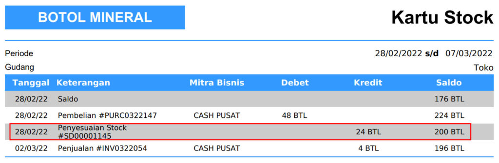Panduan Selisih Stock Opname dengan Laporan Kartu Stock Beecloud