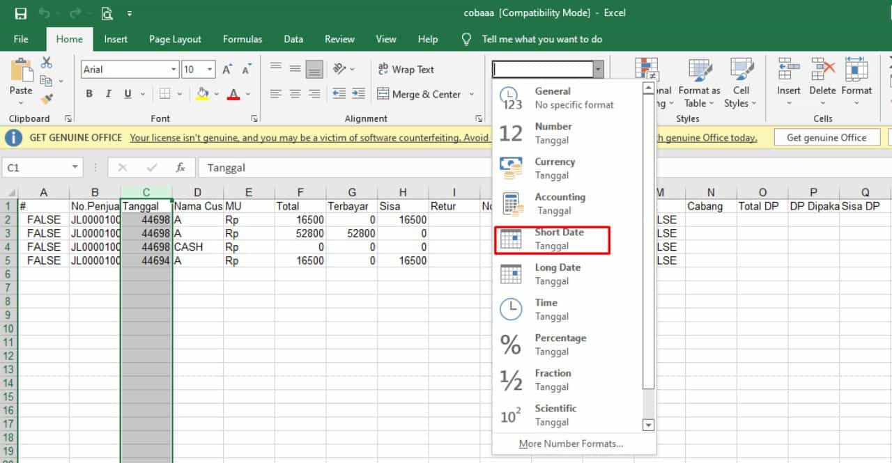 Panduan Merubah Format Tanggal di Excel Pada Penjualan Beeaccounting