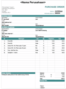 Contoh PO (Purchase Order) dan Fungsinya dalam Proses Transaksi