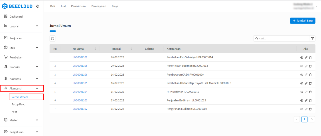 Panduan Fungsi Modul Jurnal Umum Pada Menu Akuntansi di Beecloud 3.0