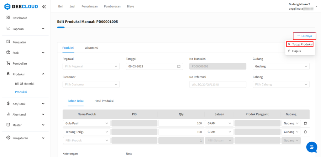 Panduan Cara Melakukan Produksi Manual Beecloud 3.0