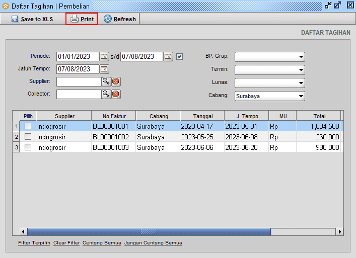 Panduan Fungsi Modul Daftar Tagihan Pada Menu Pembelian