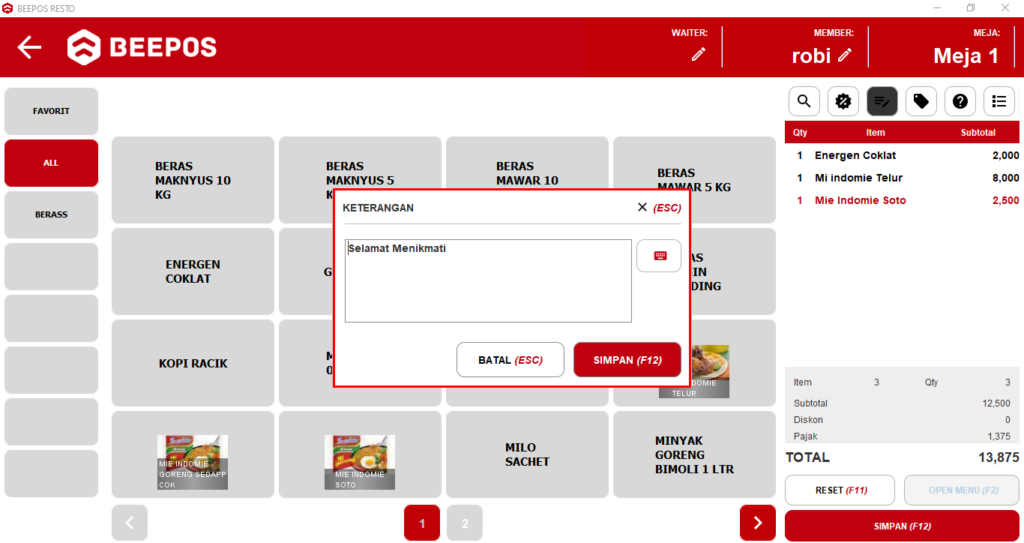 Panduan Cara Menampilkan Keterangan Pada Nota Beepos Resto