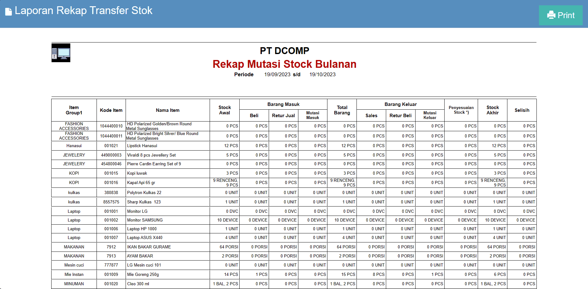 Cara Melihat Laporan Rekap Transfer Stok Beecloud