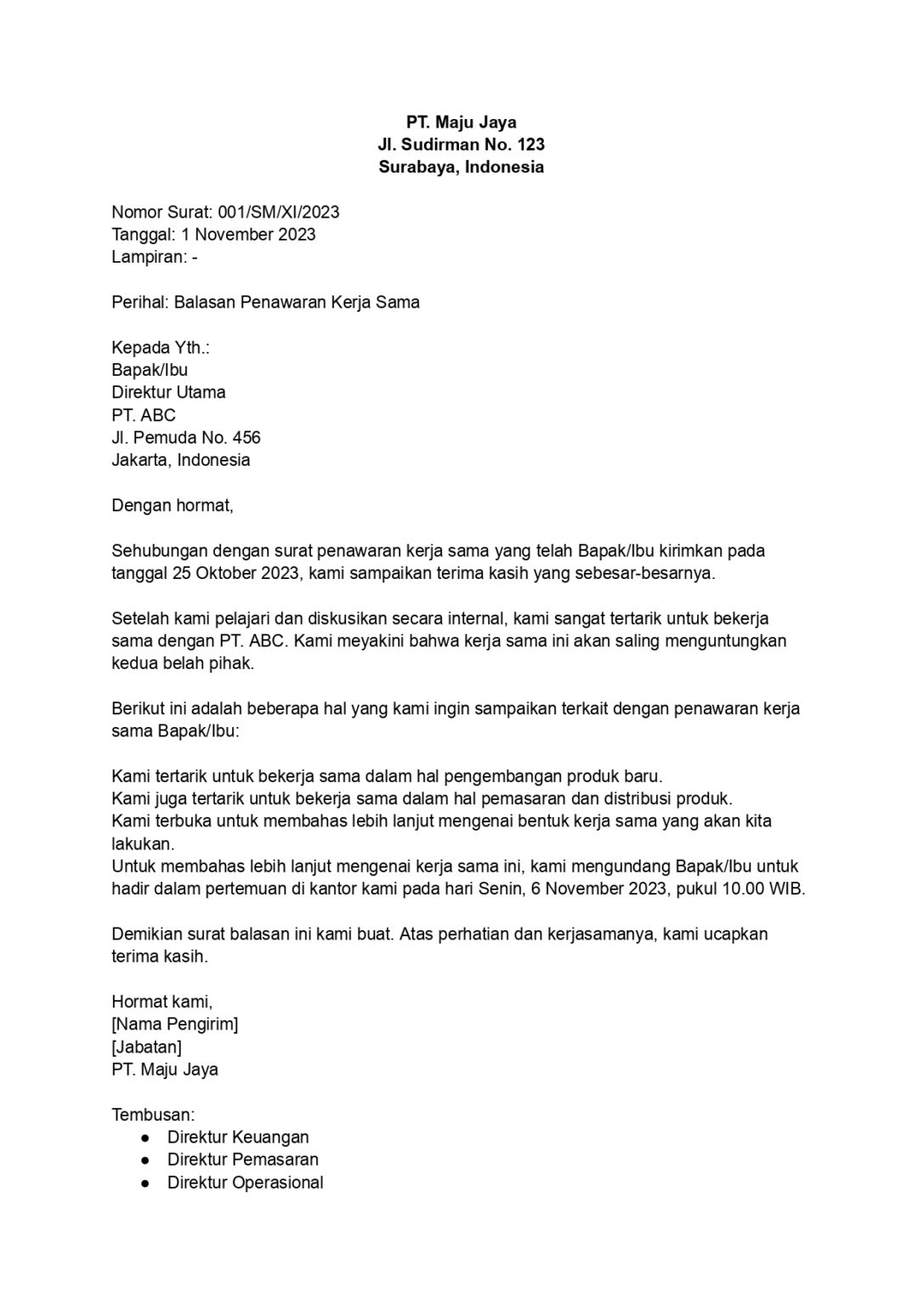 Contoh Surat Balasan Penawaran, Format dan Cara Menulisnya