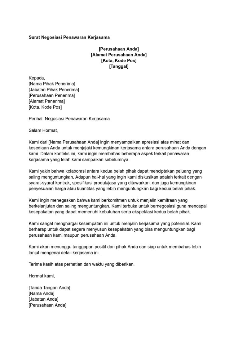 4 Contoh Surat Penawaran Negosiasi & Cara Menulisnya