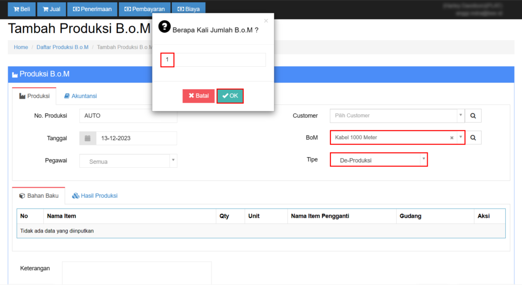 Panduan Cara Input De-Produksi Beecloud