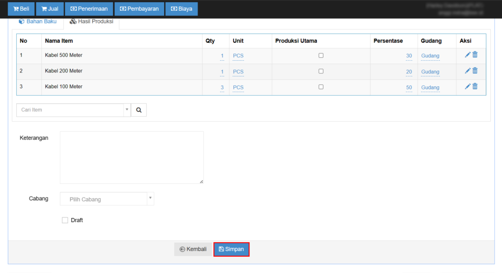 Panduan Cara Input De-Produksi Beecloud