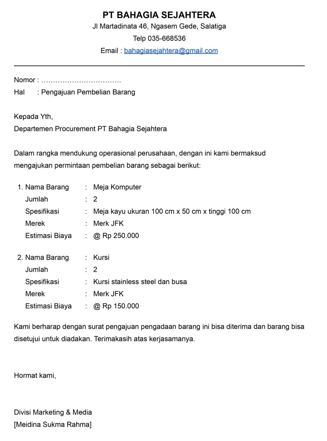 Contoh Surat Pengajuan Barang, Format dan Cara Membuatnya