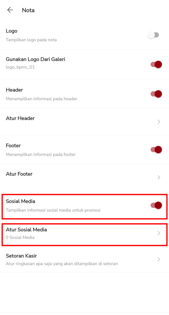 Panduan Menampilkan Nama Sosial Media Pada Nota Beepos Mobile 2.0