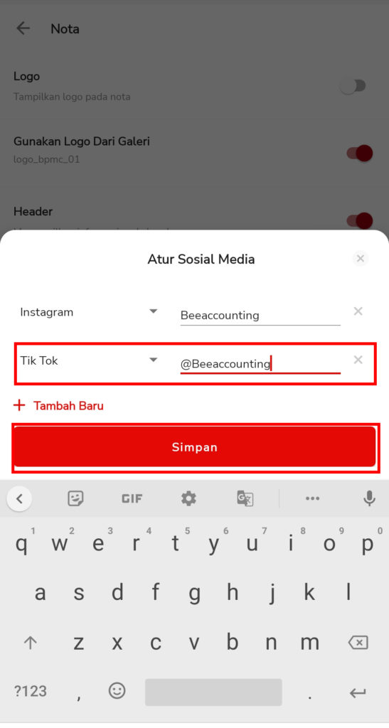 Panduan Menampilkan Nama Sosial Media Pada Nota Beepos Mobile 2.0