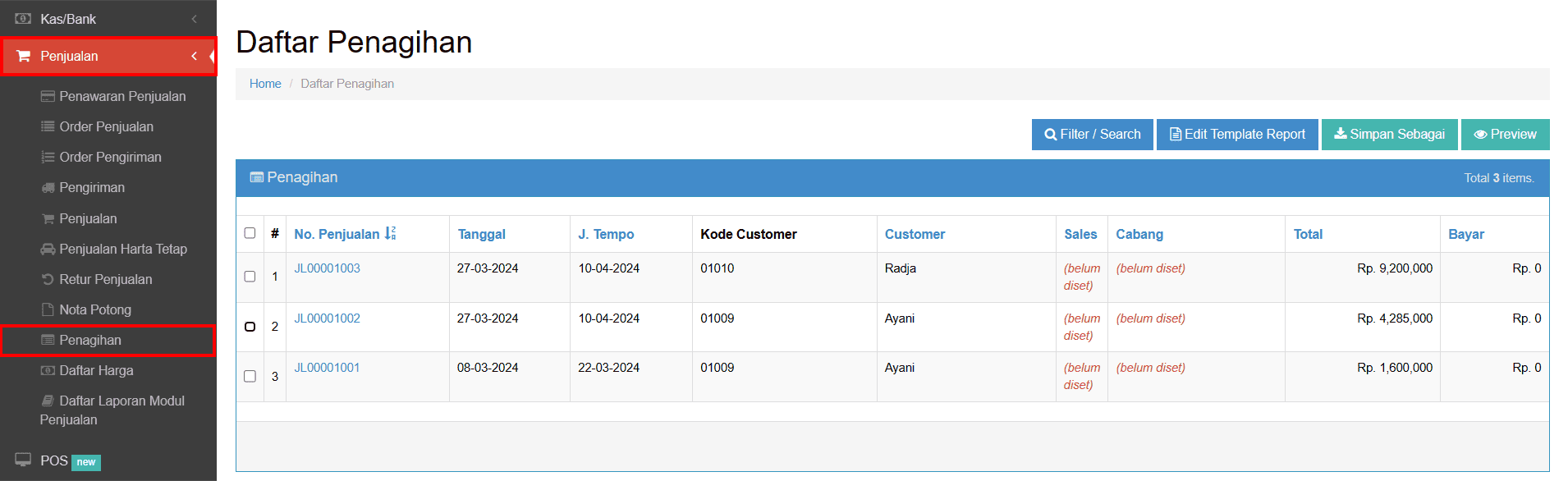 Fungsi Penagihan Pada Menu Penjualan Beecloud