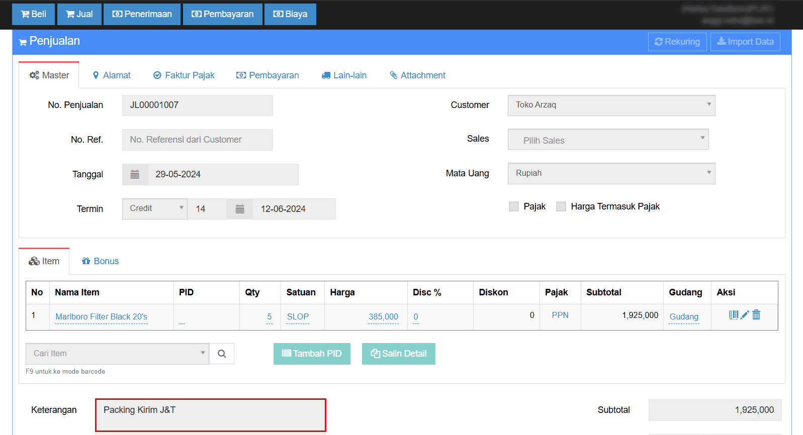 Panduan Cara Menampilkan Keterangan Nota Penjualan Beecloud