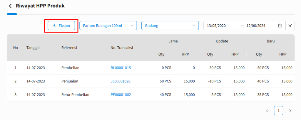 Panduan Laporan Riwayat HPP Produk dan Penjelasannya Beecloud 3.0
