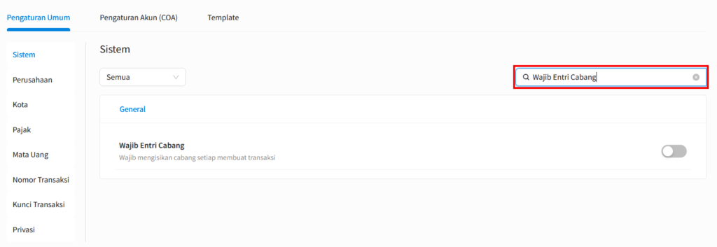 Panduan Setting Wajib Entri Cabang Pada Transaksi Beecloud 3.0