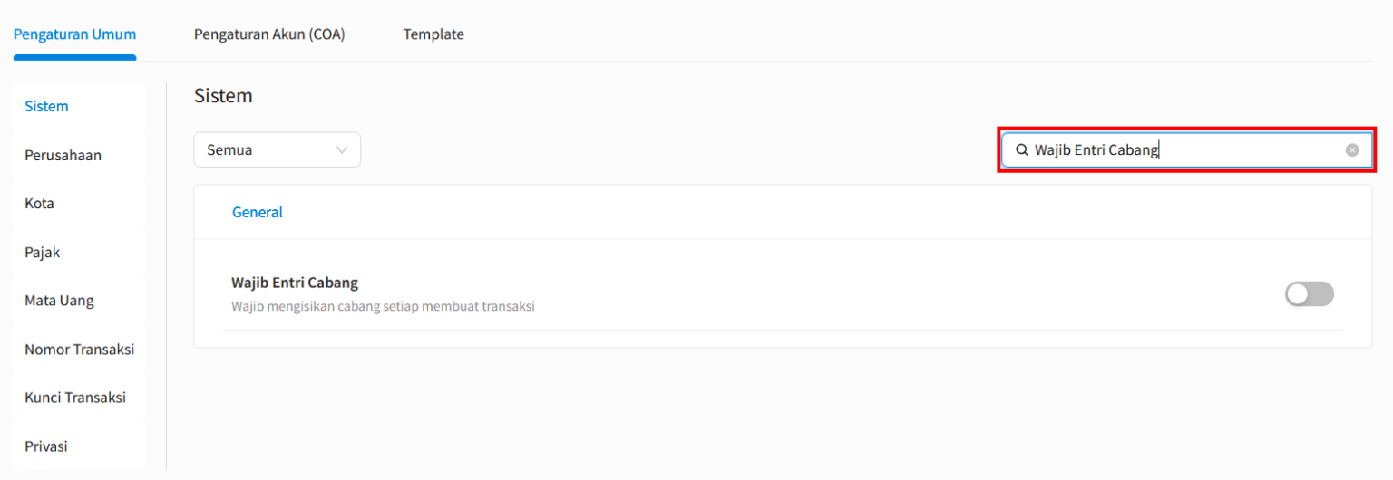 Panduan Setting Wajib Entri Cabang Pada Transaksi Beecloud 3.0
