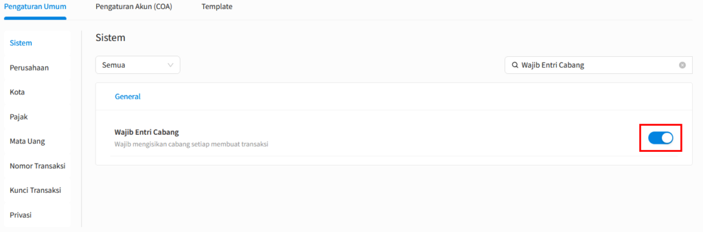 Panduan Setting Wajib Entri Cabang Pada Transaksi Beecloud 3.0