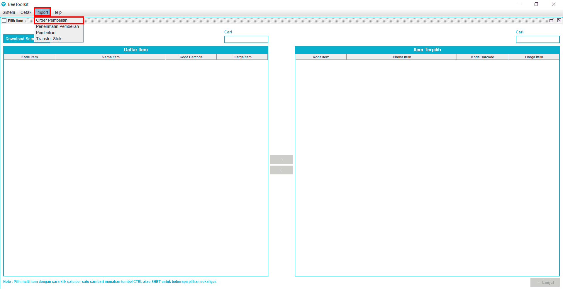 Panduan Cetak Barcode dari Order Pembelian yang Tersimpan