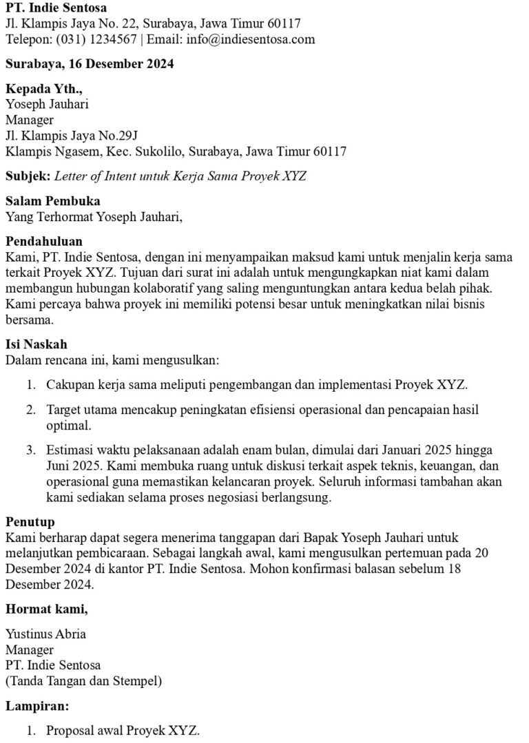 LOI Adalah Letter of Intent, Begini Contoh dan Cara Membuatnya