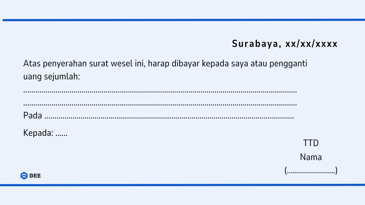 Contoh Wesel Berdasarkan Jenis dan Pencatatan Akuntansinya