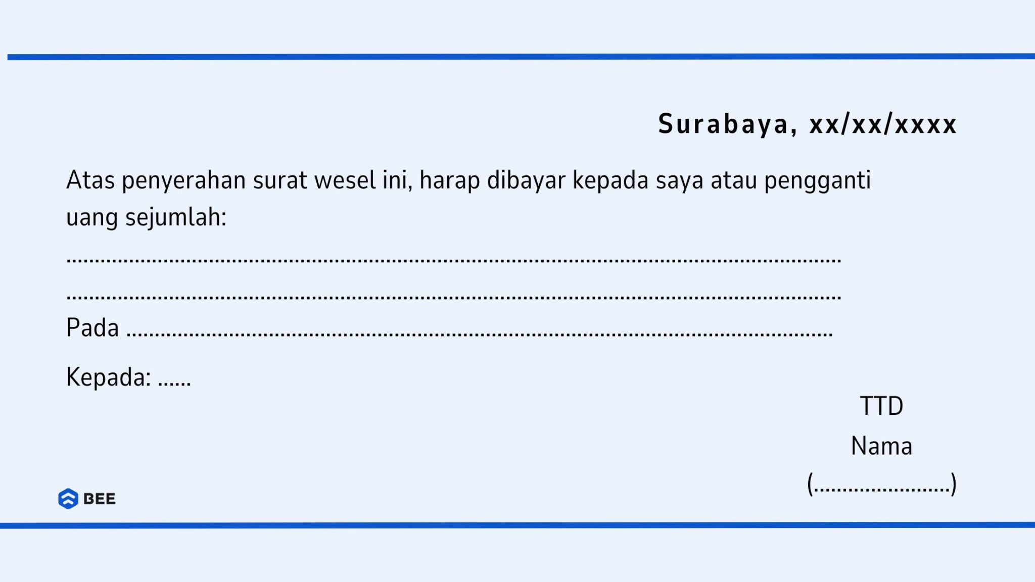 Contoh Wesel Berdasarkan Jenis dan Pencatatan Akuntansinya