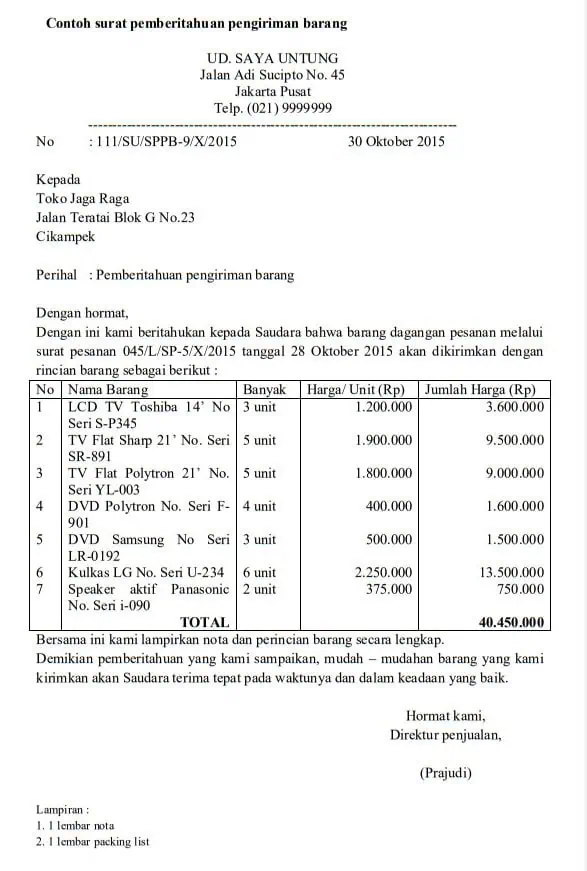 10 Contoh Surat Pengiriman Barang, Fungsi dan Formatnya