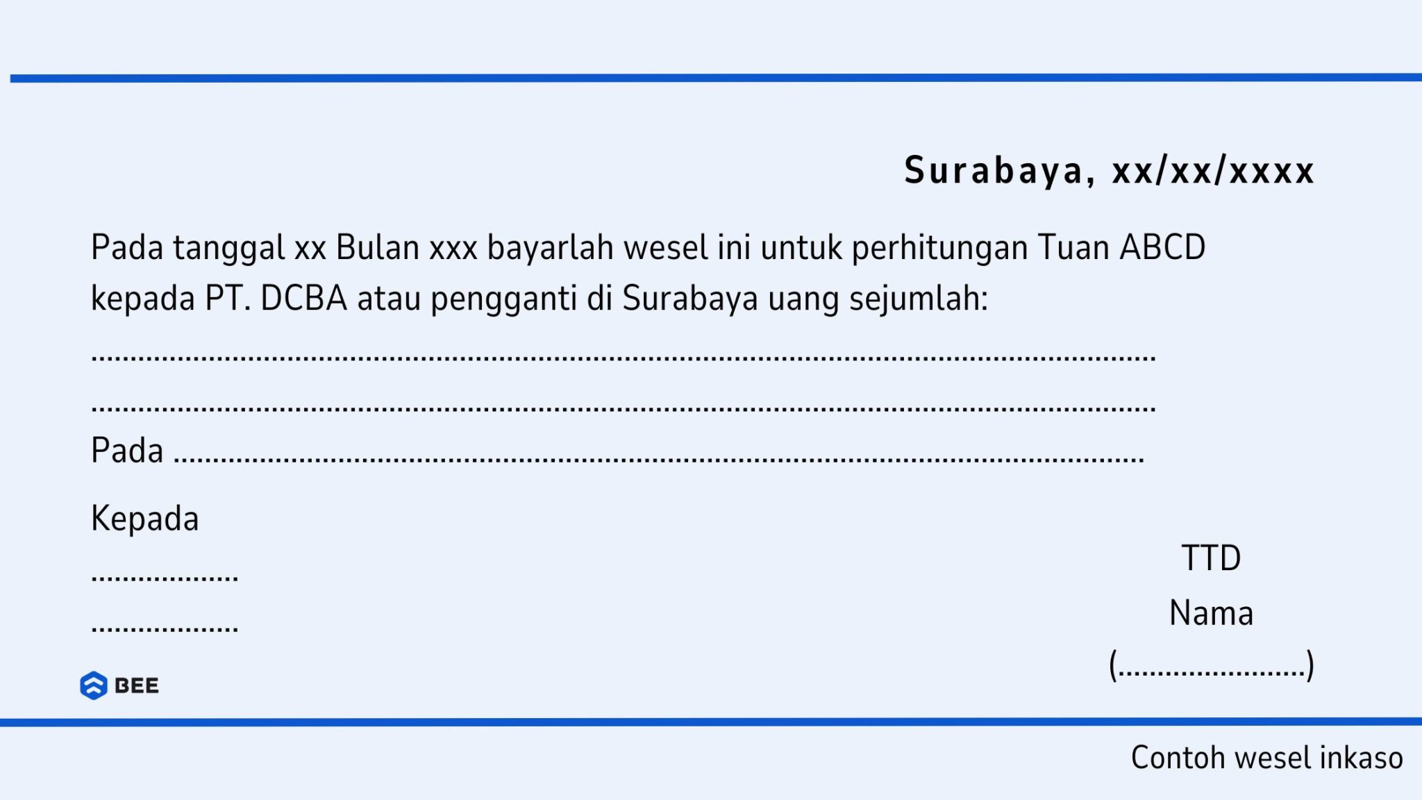 Contoh Wesel Berdasarkan Jenis dan Pencatatan Akuntansinya