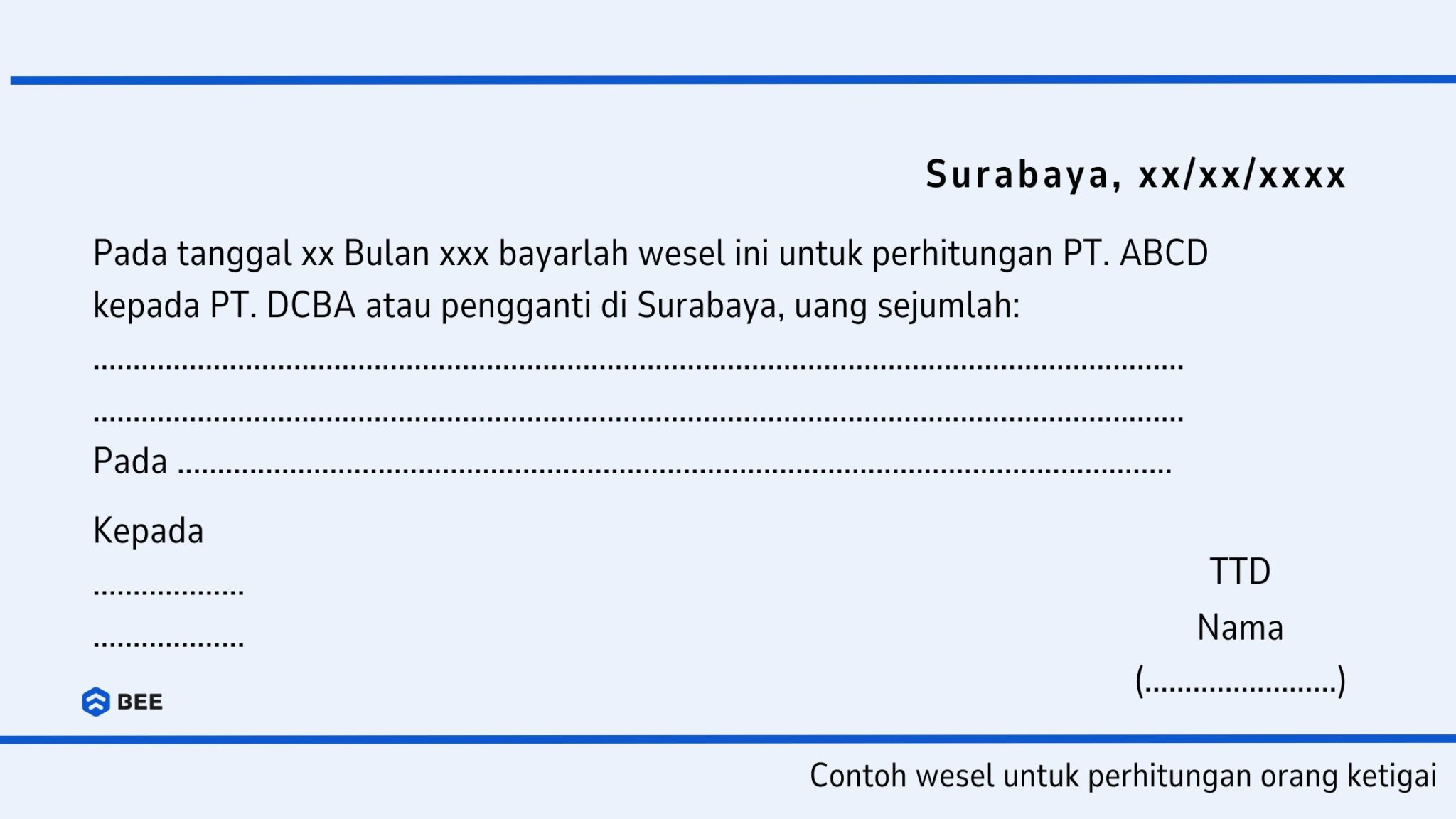 Contoh Wesel Berdasarkan Jenis dan Pencatatan Akuntansinya
