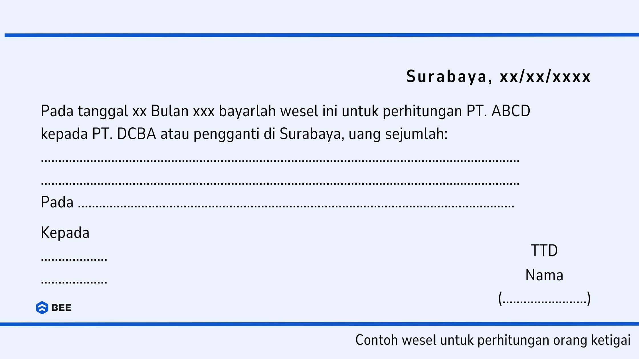 Contoh Wesel Berdasarkan Jenis dan Pencatatan Akuntansinya