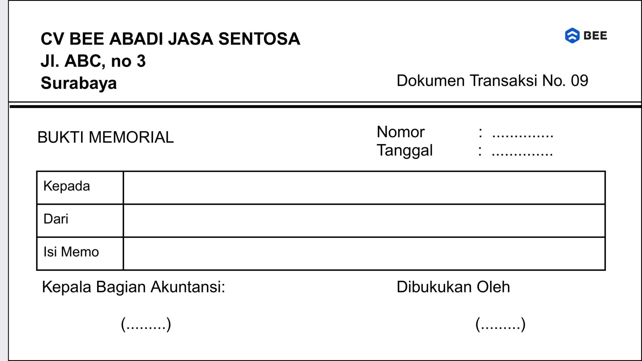 Contoh Bukti Memorial, Fungsi, Jenis Transaksi dan Jurnalnya