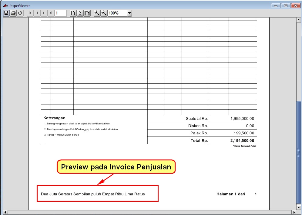 Terbilang pada Invoice Faktur Penjualan Grafik Report (Jasper ...